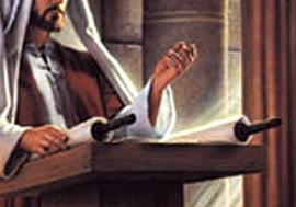 Jesus Reading Scroll Purple Background